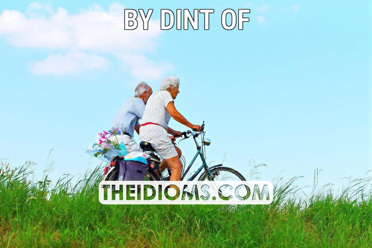 by dint of meaning, origin, example, sentence, history