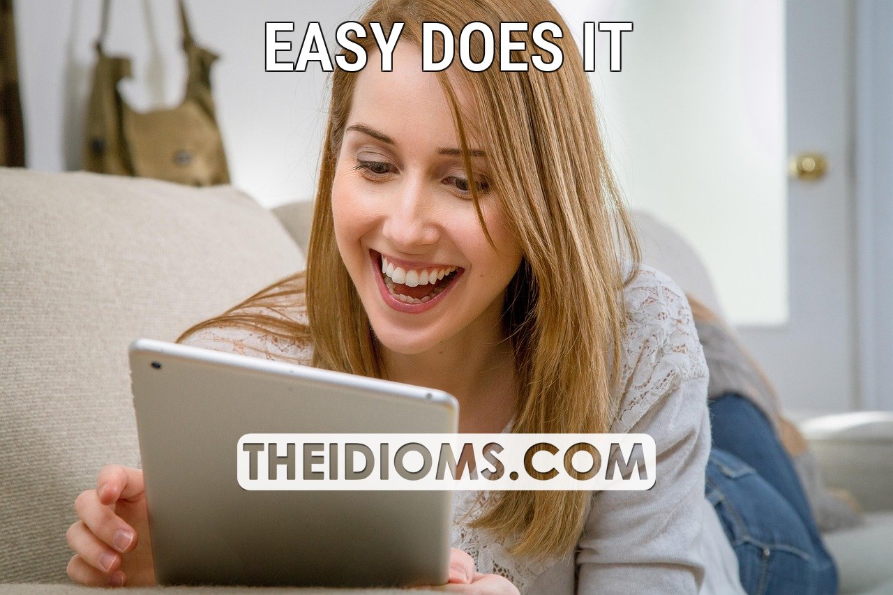 easy does it meaning, origin, example, sentence, history